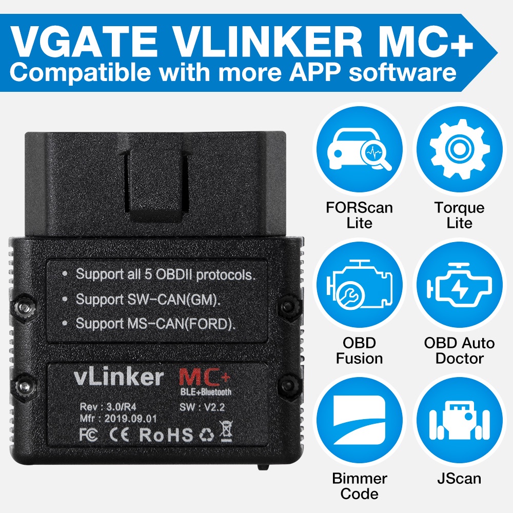 Vgate vLinker MC+BLE ELM327 Bluetooth Scanner for Android/IOS/Windows ...