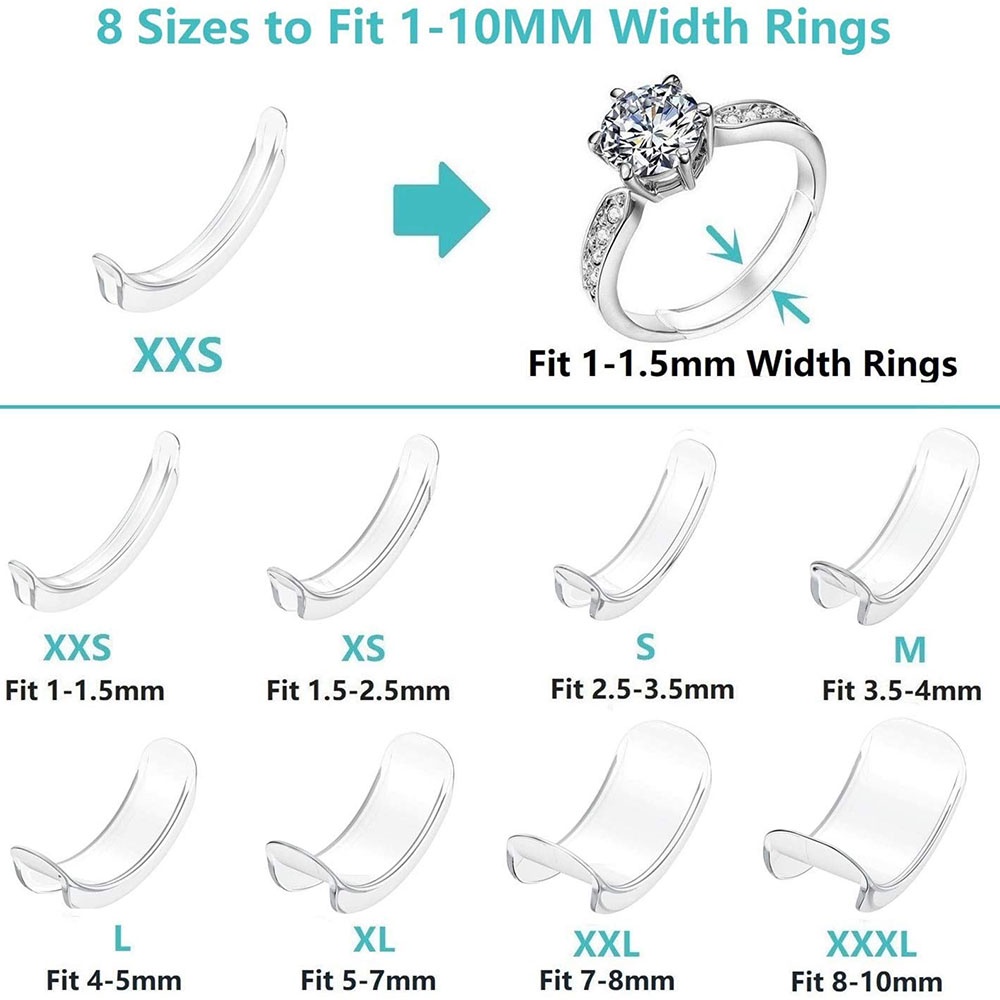 8 Sizes Silicone Invisible Clear Ring Size Adjuster Resizer Loose Rings ...
