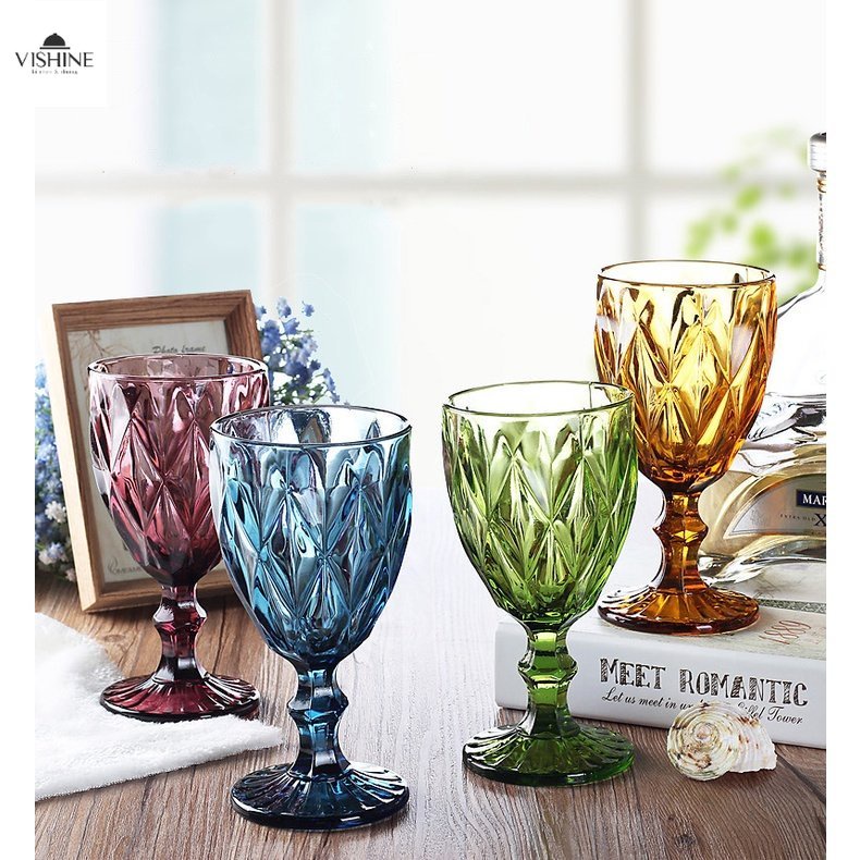 VISHINE 1pc Diamond Pattern Cut Goblet Water Glass Crystal Wine Glass ...