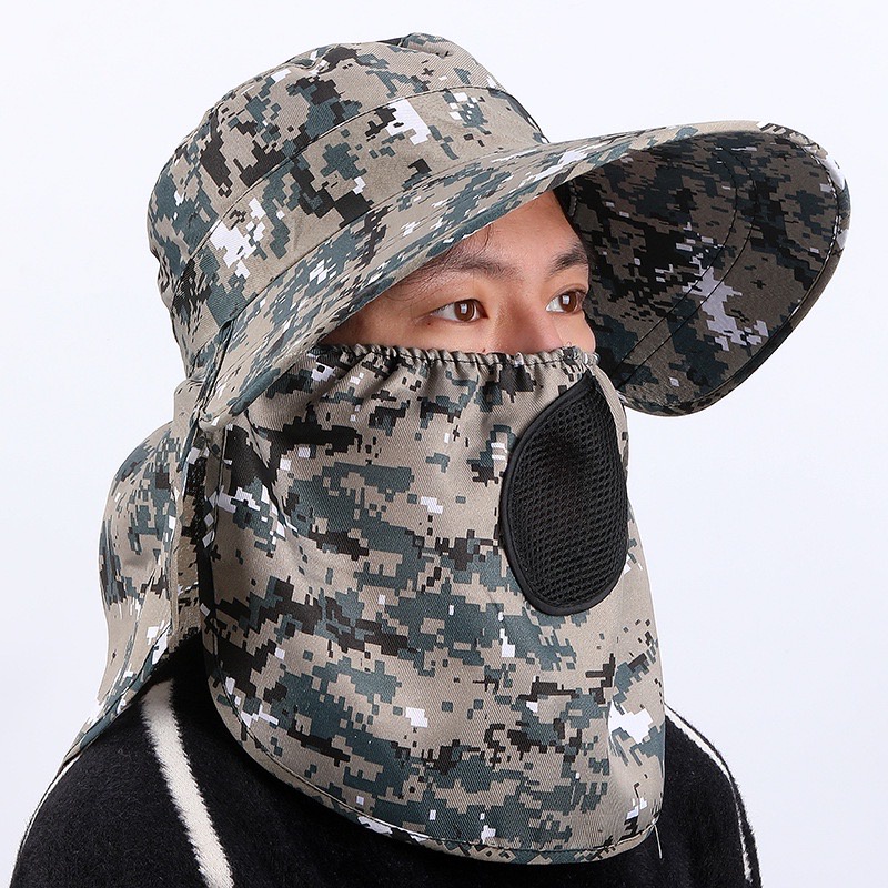 FASHION HIGH QUALITY CAMOUFLAGE SUN HAT WITH NET MASK | Shopee Philippines