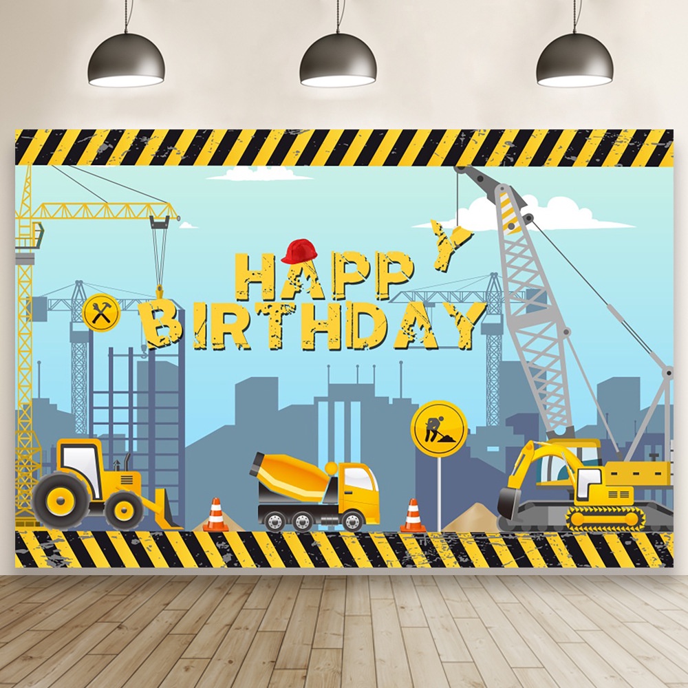 150*100cm Construction Theme Birthday Party Backdrop Cloth Truck ...