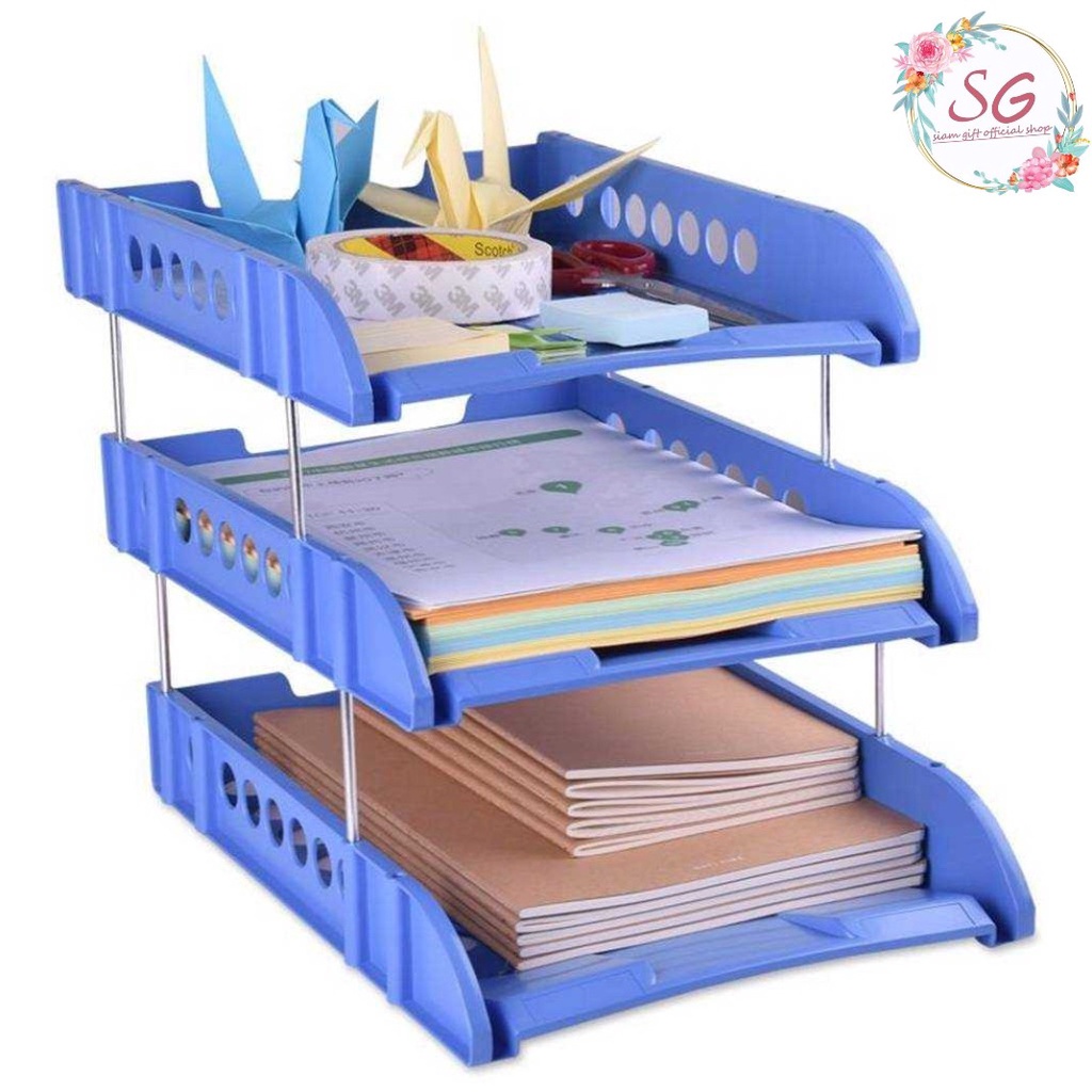(PP04) 3-Tier Document Shelf Hard Plastic Tray A4 There Are 3 Colors To ...