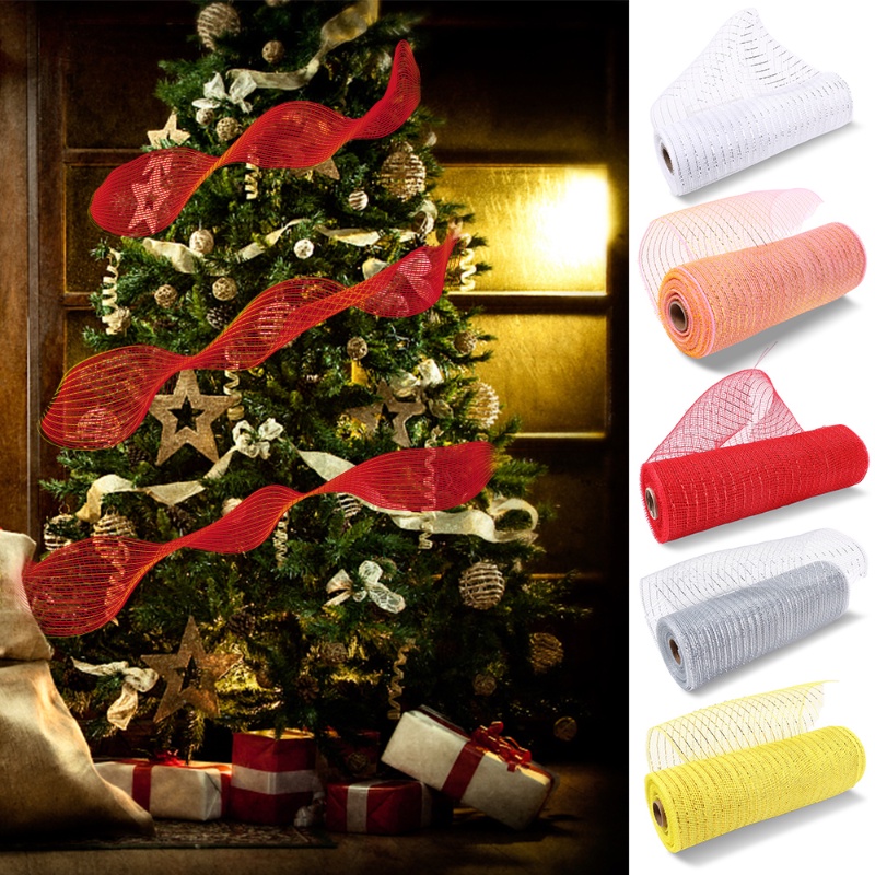 10Yards 26cm Christmas Ribbon Multicolor Stripe Mesh Ribbon Wedding ...