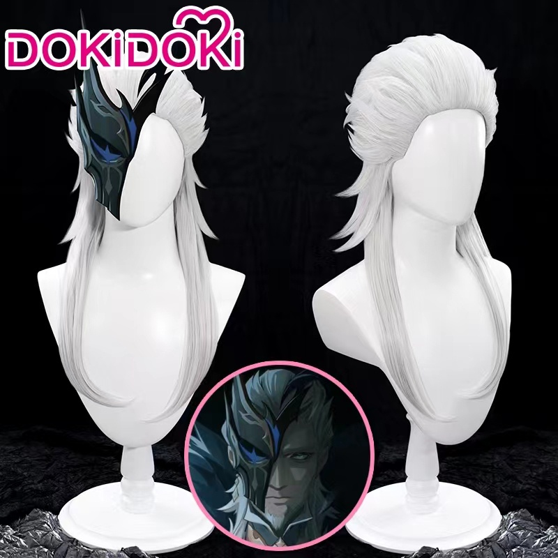 DOKIDOKI Genshin Impact Fatui Pierro Cosplay Wig 45cm Silvery White ...