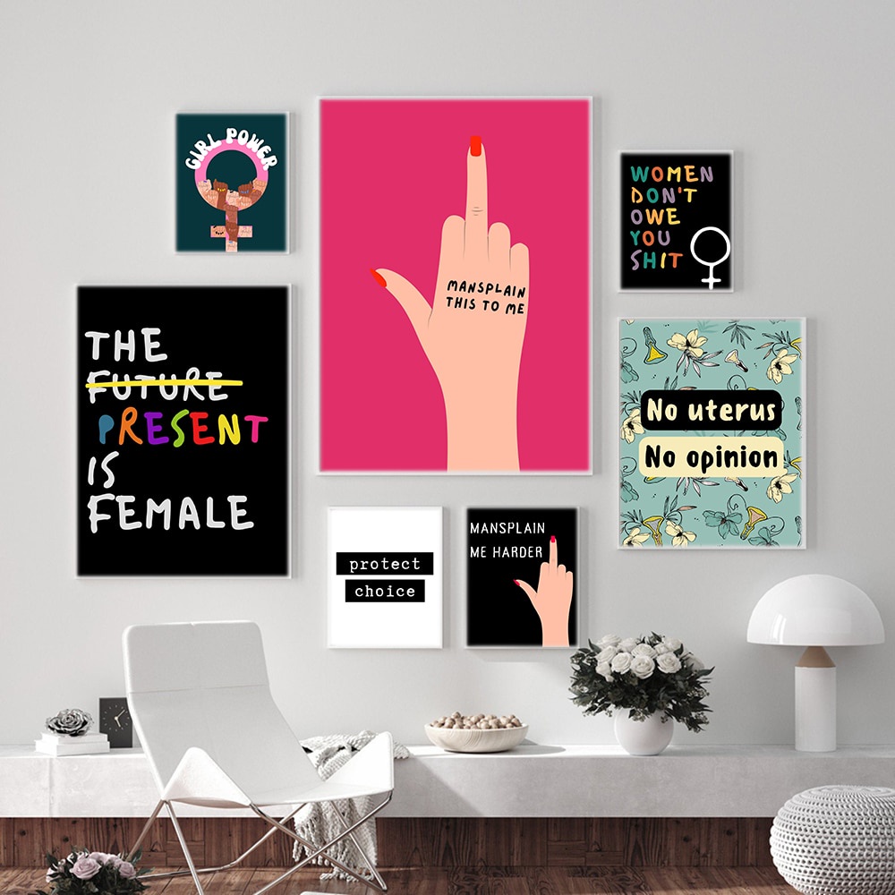 Middle Finger Art Feminist Quote Wall Canvas Painting Funky Decor ...