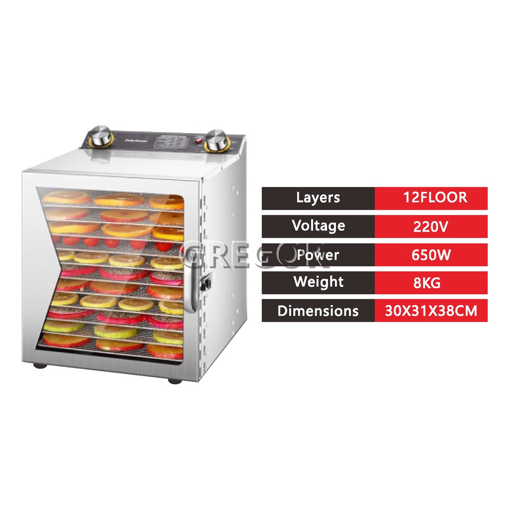Food dehydrator 6-18 stainless steel tray, fruit dried timing and ...