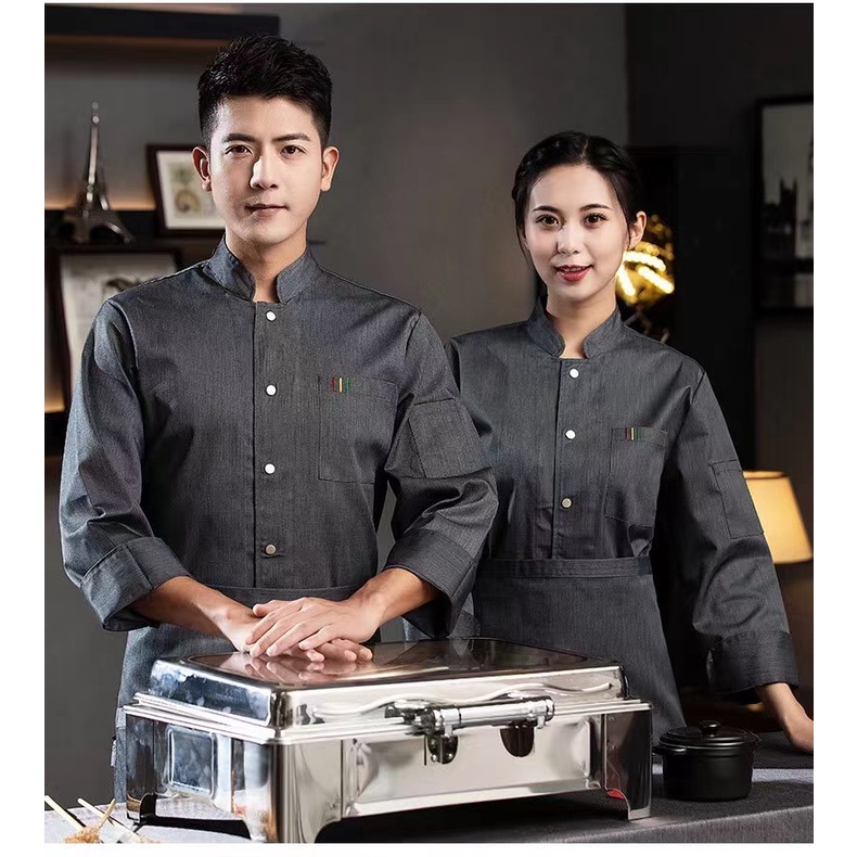 Men chef uniform professional Restaurant Chef Jacket Long Sleeve Waiter ...