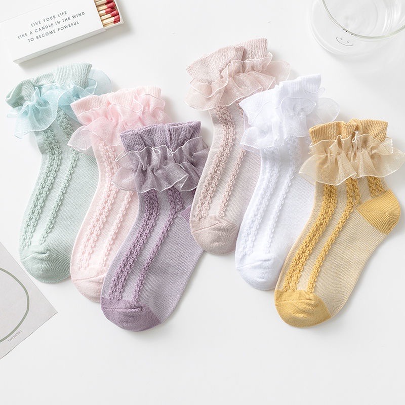 Baby Lace Socks Girls Lace Socks Ruffled Princess Socks Knitted Cotton ...