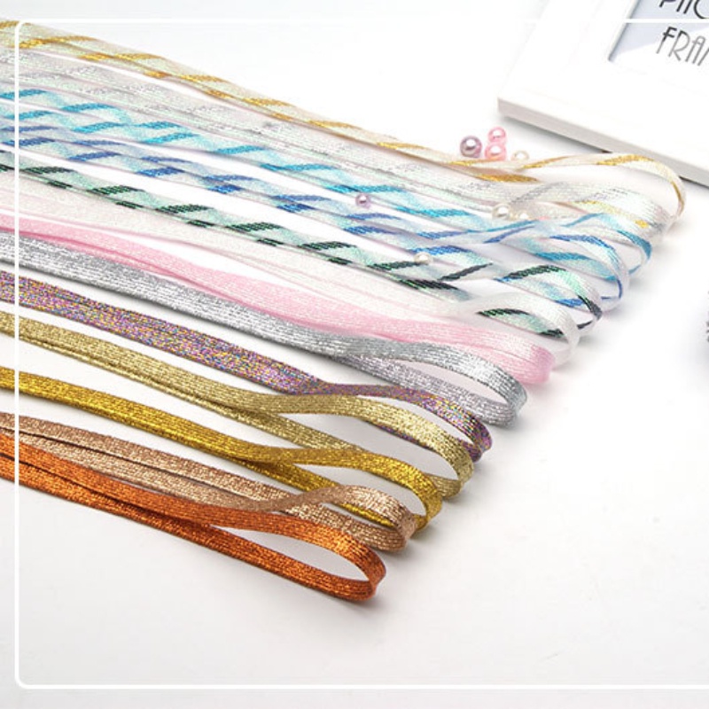 1 Pair Glitter Flat Shoelaces Shiny Gold Silver Thread Sneaker Shoe ...