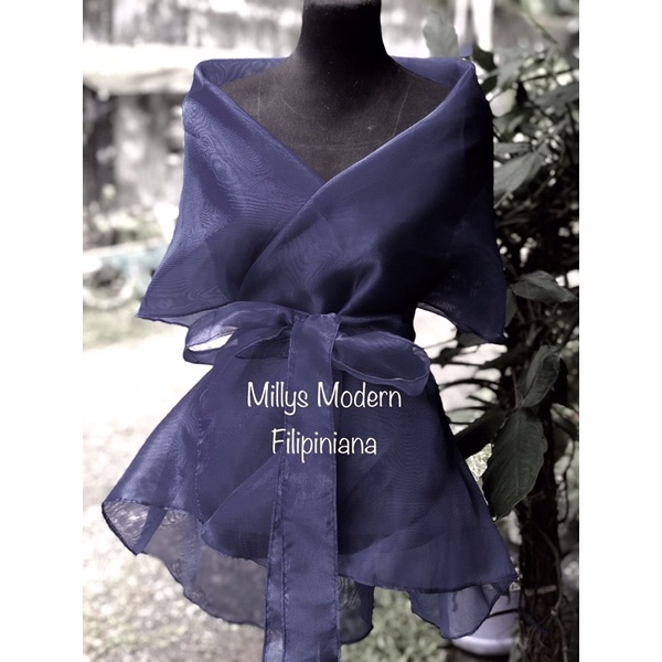 Modern Filipiniana wrap around panuelo alampay balabal Navy blue Plain ...