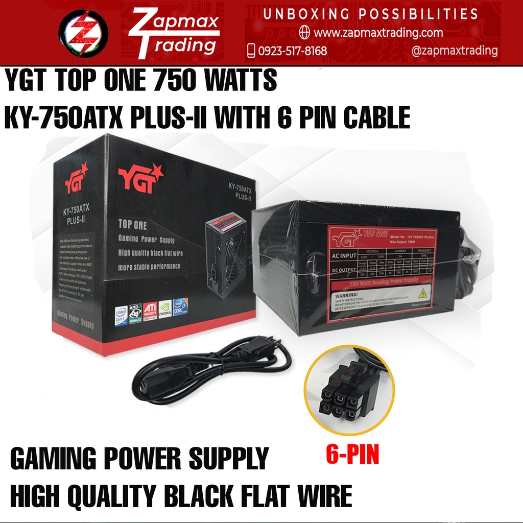 YGT TOP ONE 750WATTS GAMING POWER SUPPLY WITH HIGH QUALITY BLACK FLAT ...