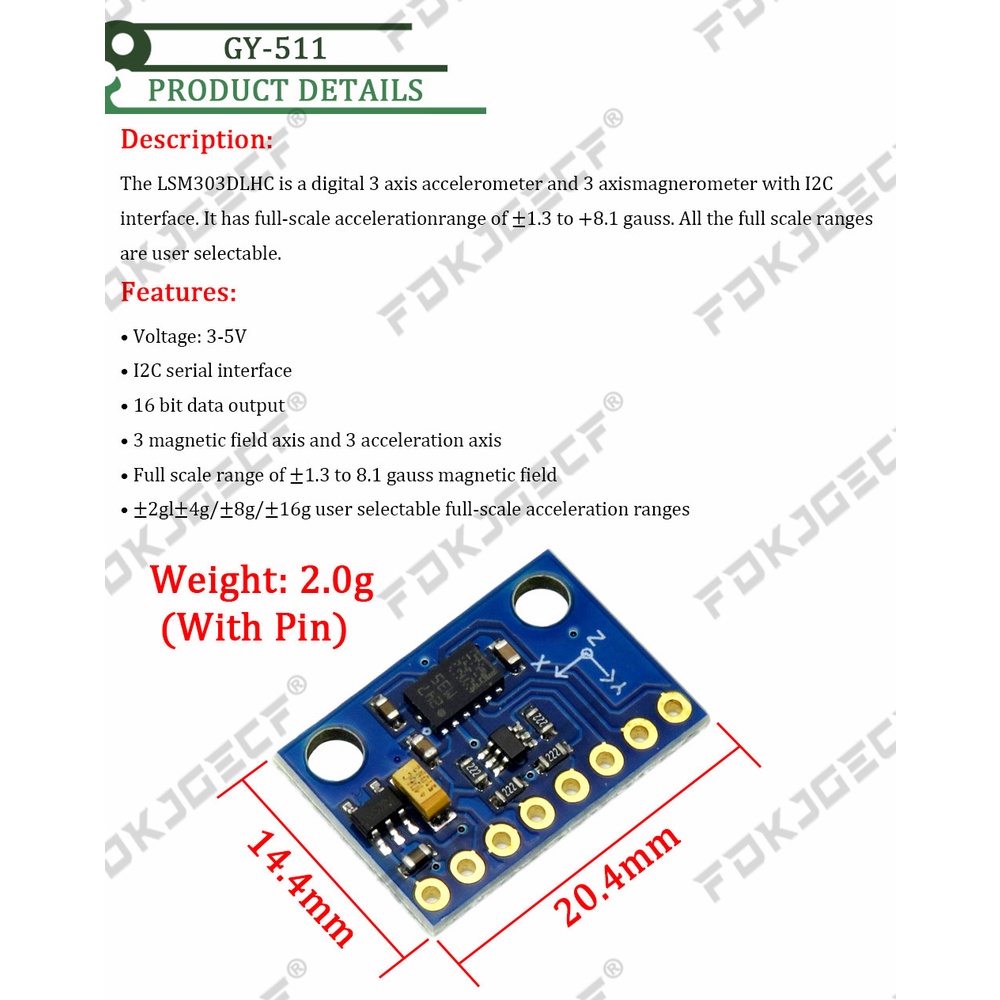 Gy 511 Lsm303dlhc Module E Compass 3 Axis Accelerometer 3 Axis Magnetometer Module Sensor For