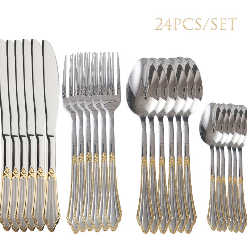 24Pcs/Set Dinnerware Flatware Set Luxury Cutlery Set Dinner Knife Fork ...
