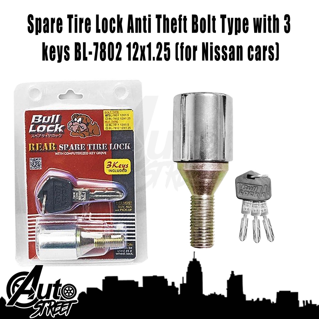Spare Tire Lock Anti Theft Bolt Type with 3 keys BL-7802 12x1.25 (for ...