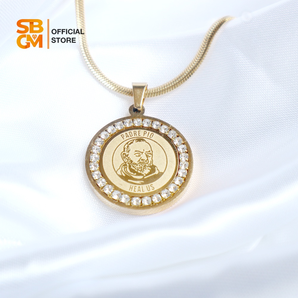 SBGM Stainless Steel 316l 18k Gold Plated Necklace Iced Out Padre Pio ...