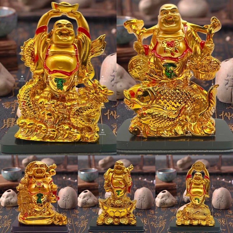 JSG Feng Shui Golden Laughing Sitting Lucky Buddha Colorful Statue ...