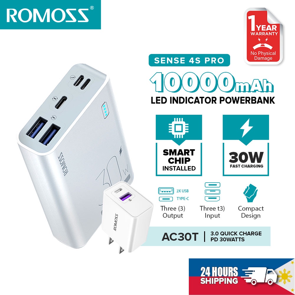 ROMOSS 10000mAh Mini Powerbank Fast Charging Portable Battery Charger ...