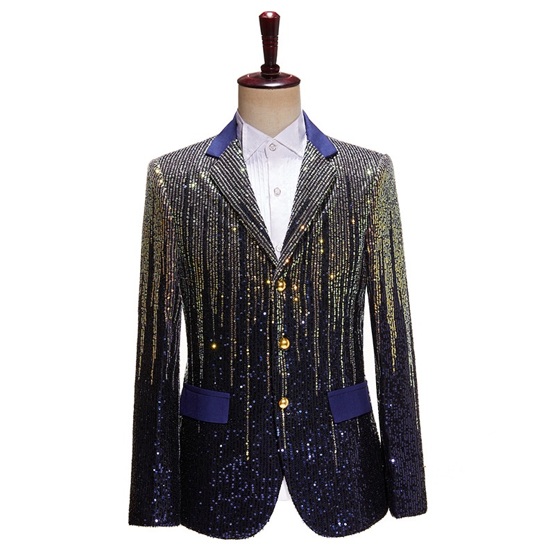 Men's colorful meteor gradual change sequin suit with three buttons ...