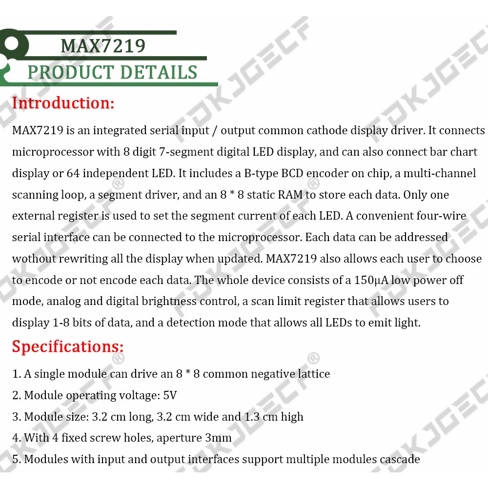 Max7219 Dot Matrix Module Microcontroller Module Control Module Display 8218