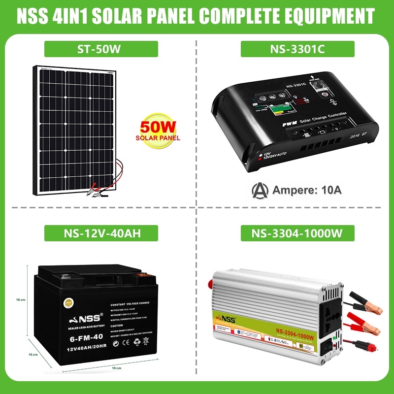 NSS 4 in 1 Invert Battery With Solar Panel Charge Controller Set ...