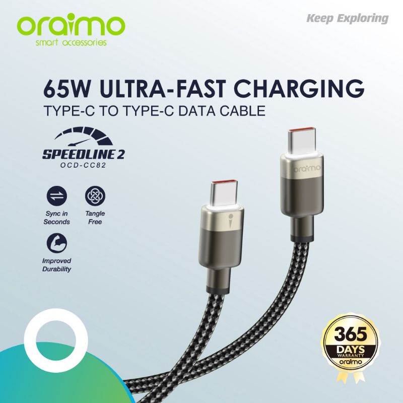 Oraimo speedline data Cable | Type-c to type-c 65w fast charging | Ocd ...