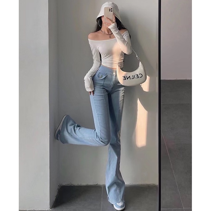 GK# Modern Trends Stretchable Flare Cut 90's Retro Soft Denim Jeans For ...