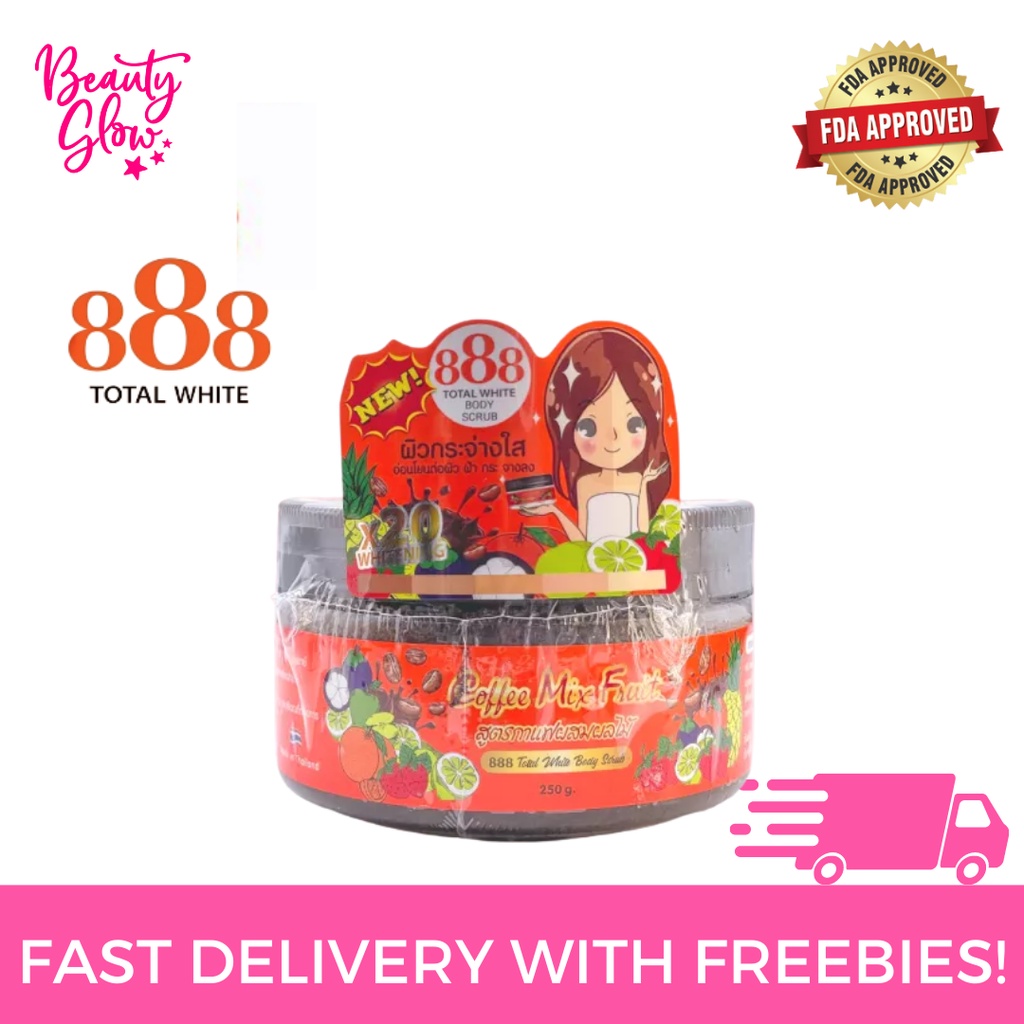888 Total White Body Scrub Coffee Mix fruit 20x Whitening 250g | Shopee ...