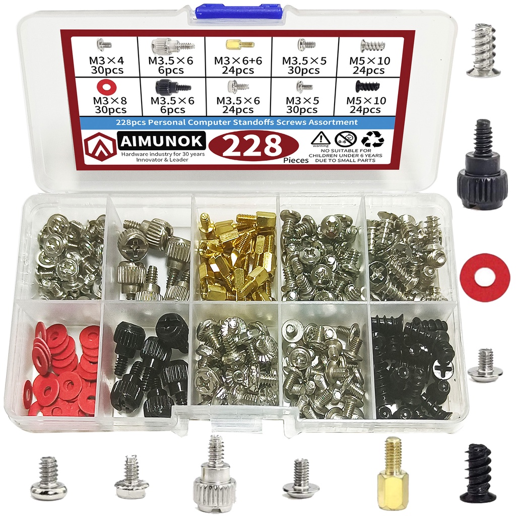 228PCS Computer Motherboard Standoffs Screws Kit, Computer Screws for ...