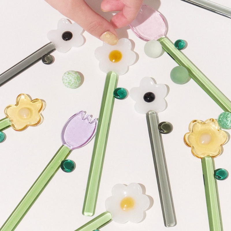 Cute Flower Glass Teaspoons Crystal Clear Petite Spoons Coffee Mixing ...