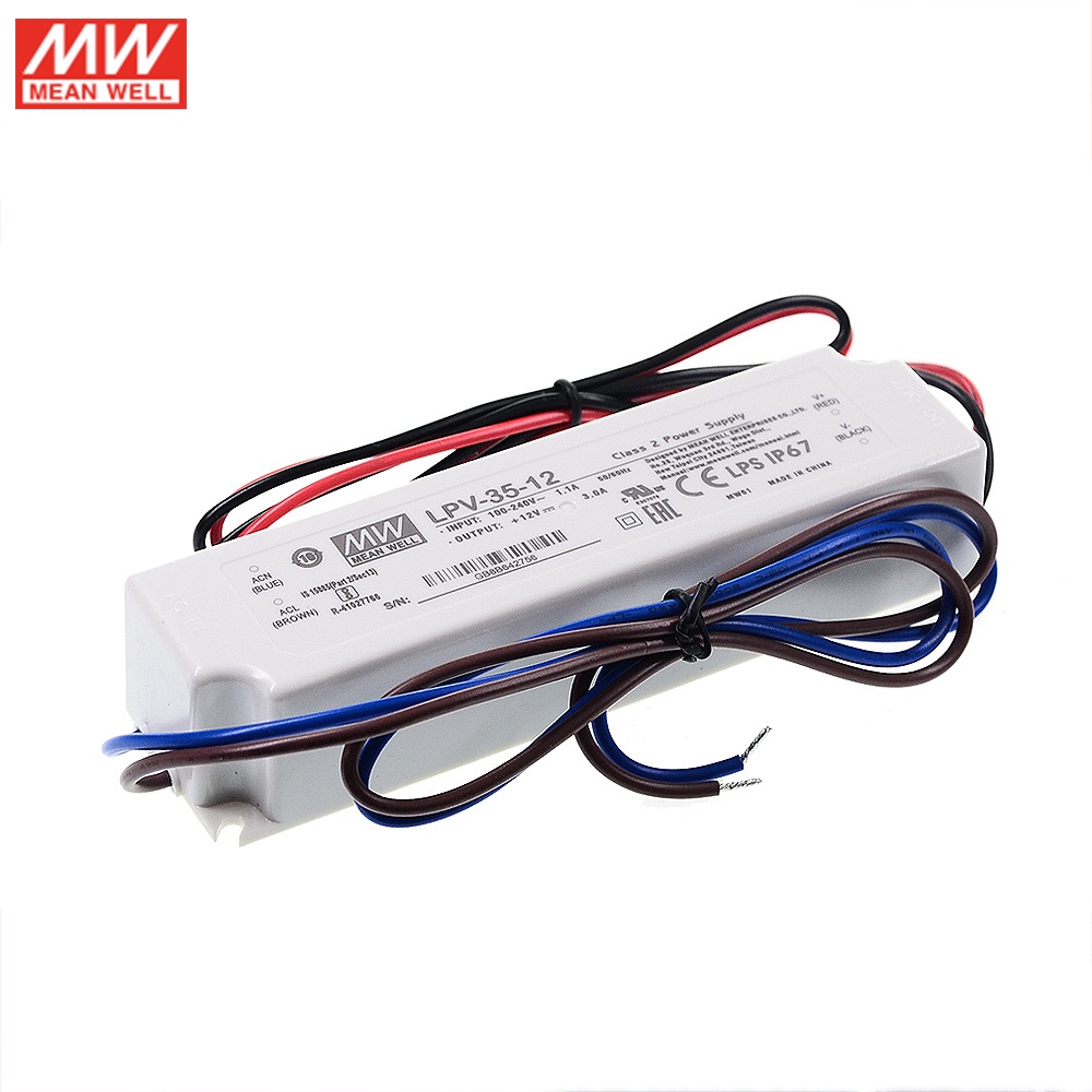 LPV-35 MEAN WELL LED Driver 110220VAC To 5V 12V 15V 24V DC 36W Waterproof IP67 Constant Voltage ...
