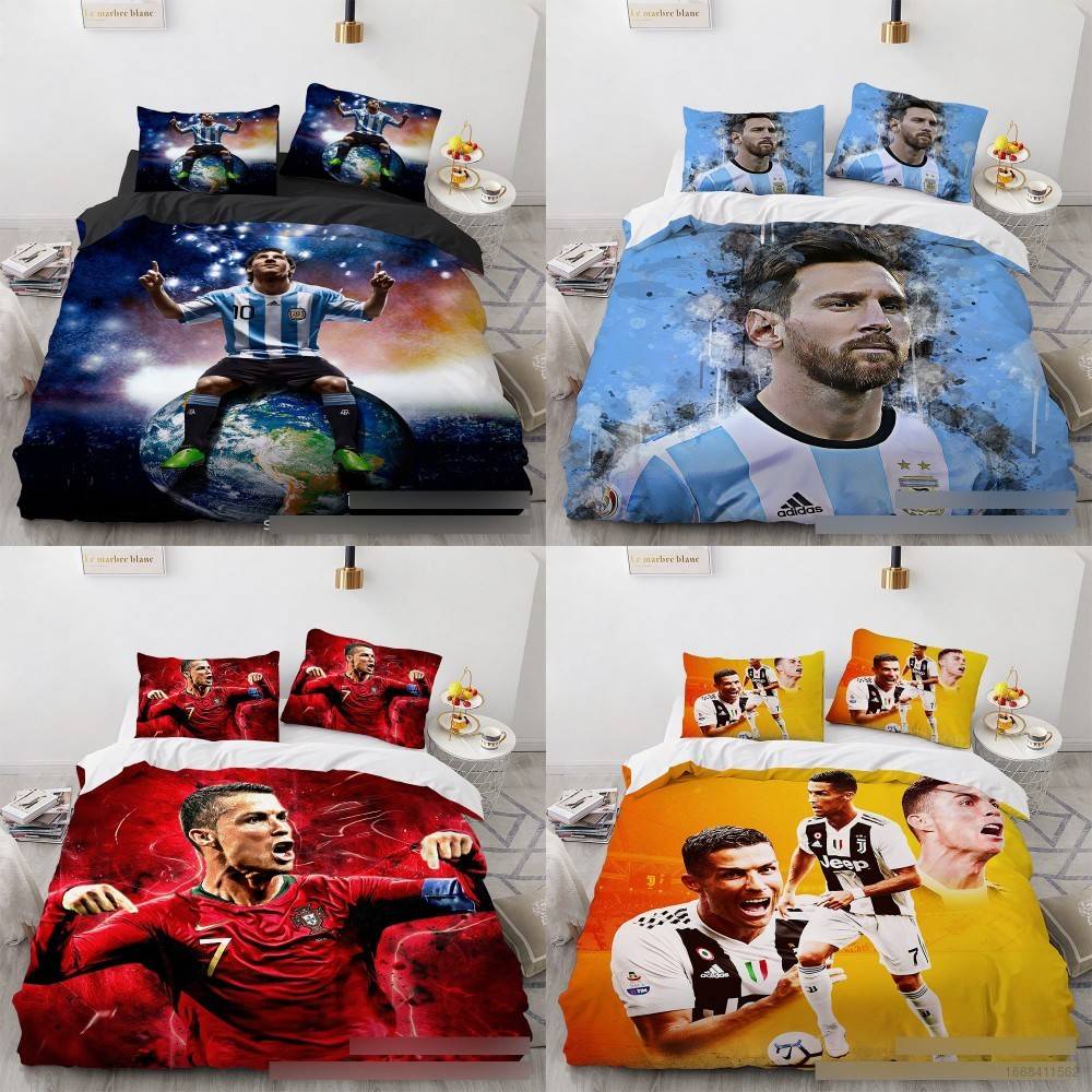 New Messi Ronaldo 3in1 Bedding Set Bed Sheet Quilt Cover Bedroom ...
