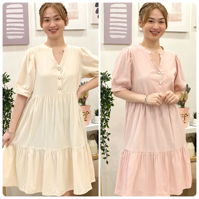 Yaree&Co. Lindy Puffsleeves Vneck button dress | Shopee Philippines