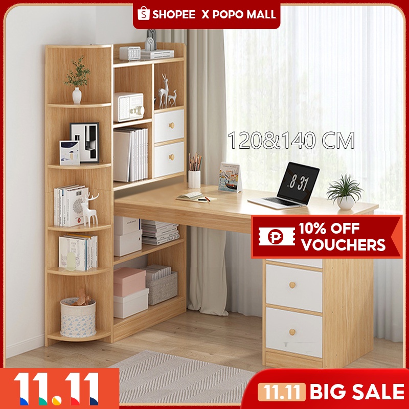 ☑140cm desk with shelves and drawers study table office desk computer ...