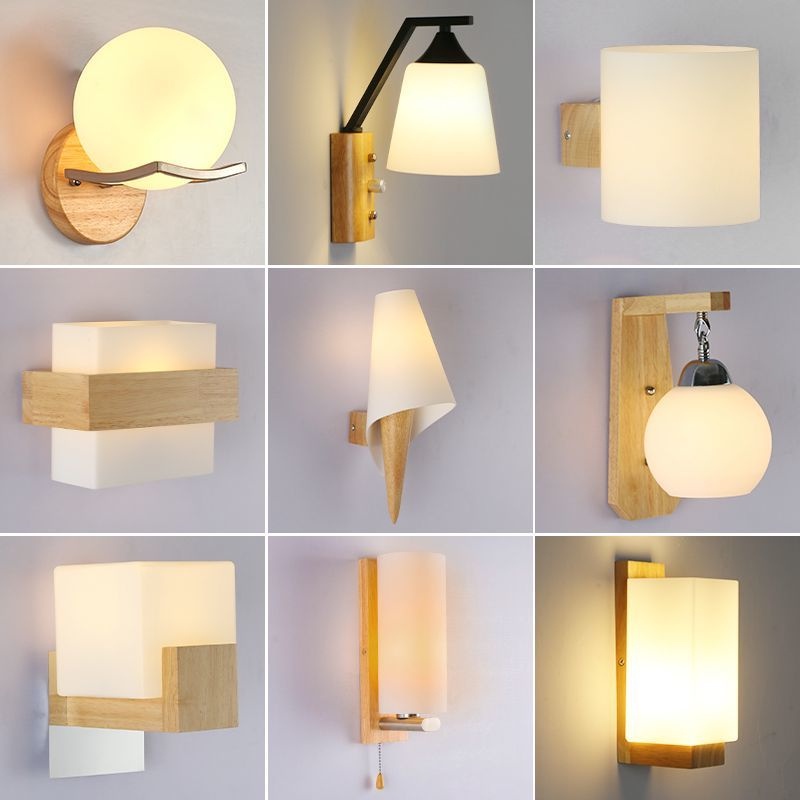 Wooden bedside lamp, bedroom wall lamp, Japanese style wall lamp ...