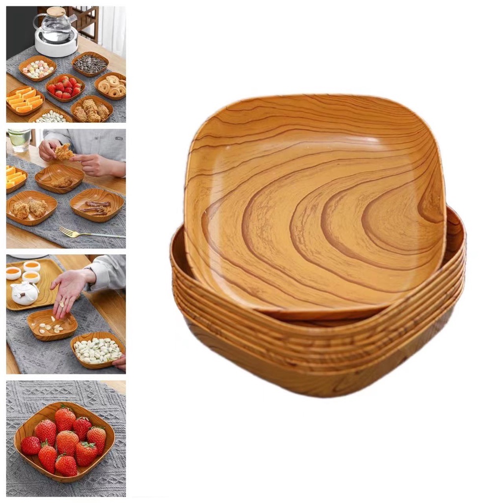 Kitchenware Plastic wooden design Square Plate Dessert Snack Tableware ...