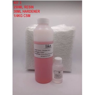 Polyester Fiberglass Resin (A3) 250ml, 30ml Hardener & 1/4kg Fibermat ...