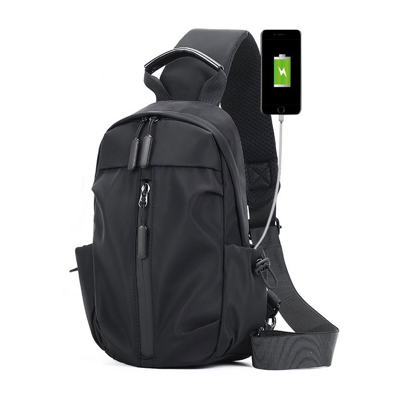 USB Charging Shoulder Bag Chest Bag for Men Waterproof Travelling Bag ...