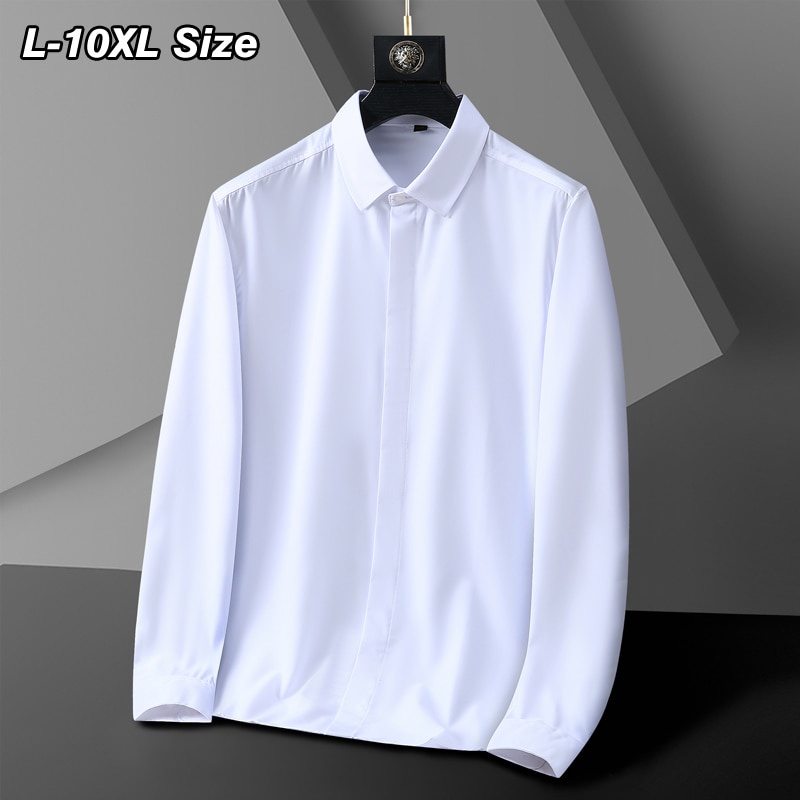 【Plus Size】10XL Big Men Business Solid Color Long Sleeve Shirt Classic ...