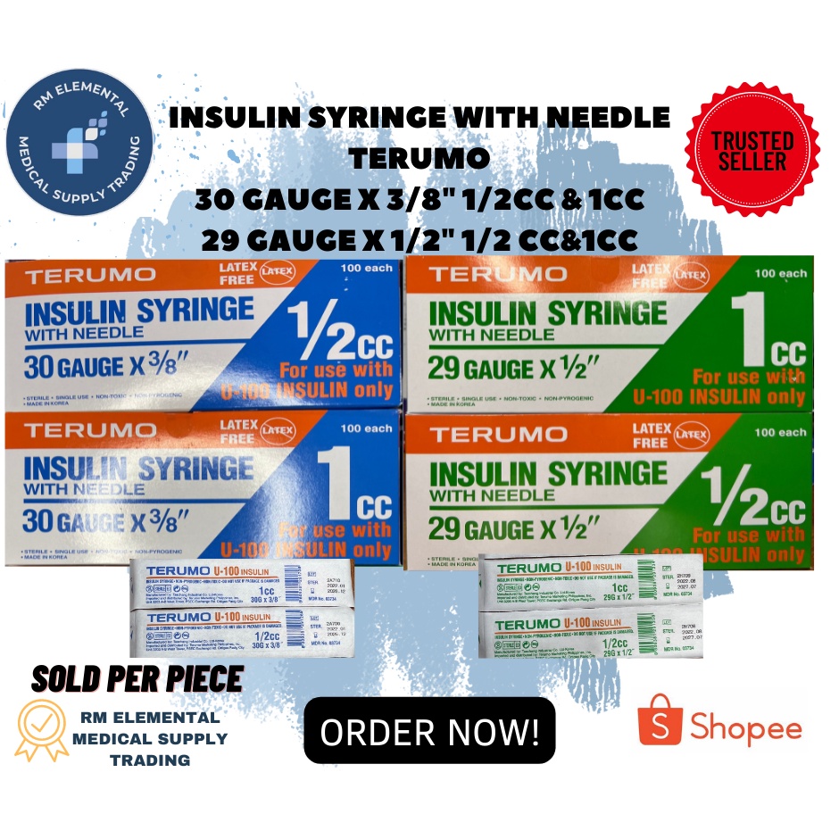 (pieces) Terumo Insulin Syringe (G29x1/2 1/2cc/ml & 1cc/ml) (G30x3/8 1/2 cc & 1cc/ml) per piece ...