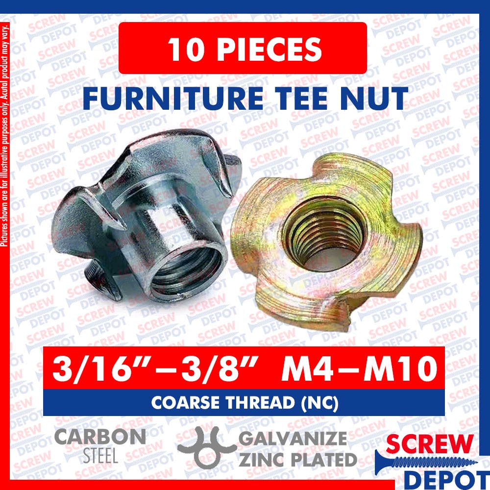 10PCS Tee Nut M4 M5 M6 M8 M10 1/4 5/16 3/8 Plated / Furniture Nut T Nut / Screw Depot | Shopee ...