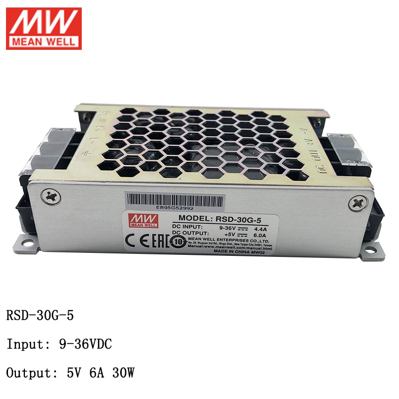 MEAN WELL RSD-30G-5 9~36V DC To 5V DC 6A 30W Reliable Railway DC-DC Converter Switching Power ...