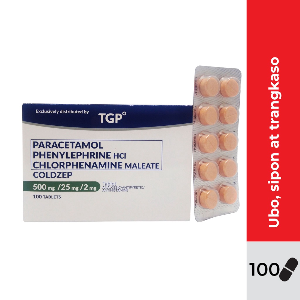COLDZEP TGP 1 BOX (100 tablets) Paracetamol + Phenylpropanolamine (PPA ...