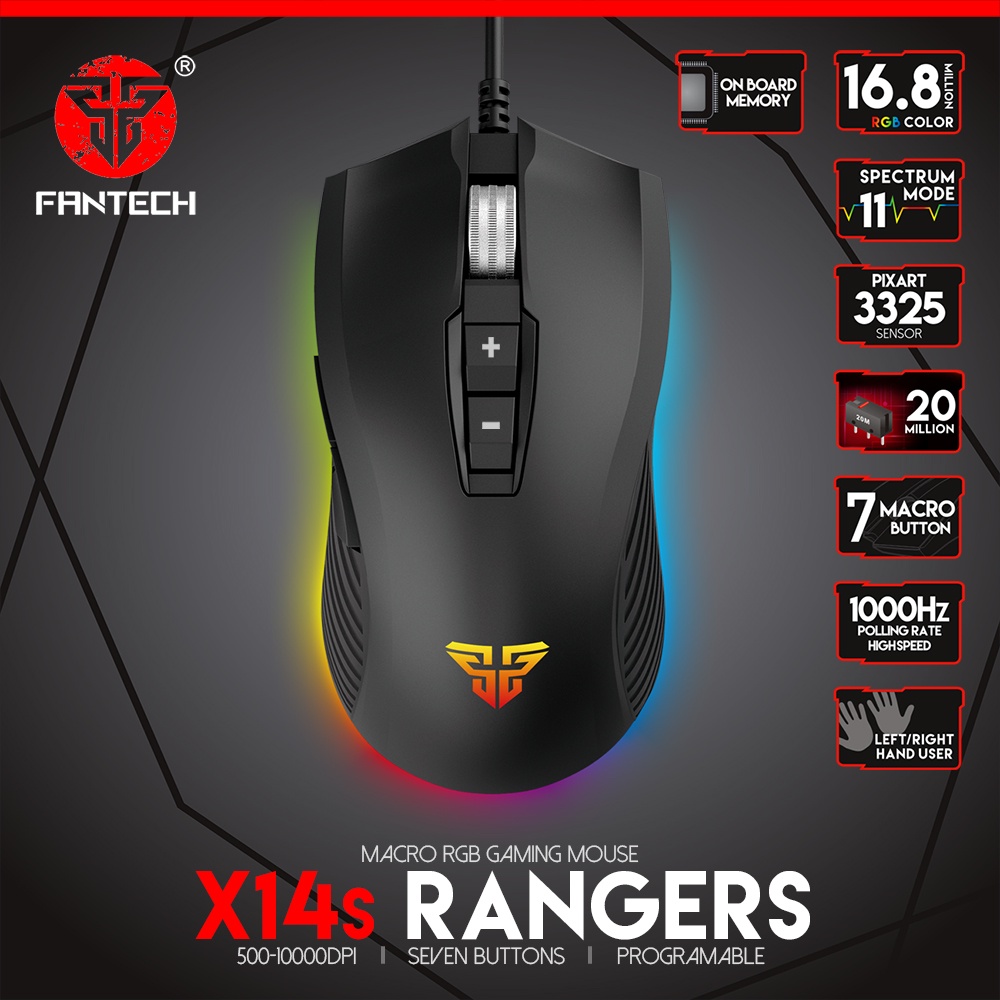 Fantech Mouse X14s Ranger Wired Programmable RGB Macro Gaming Mouse for ...