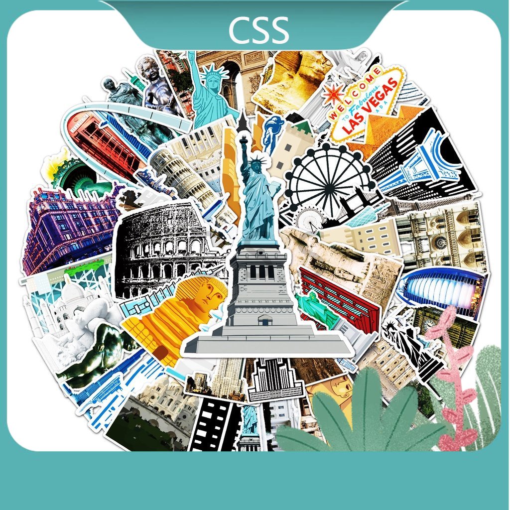 CSS.64Pcs/Set Not Repeat World Architecture Series Waterproof Sticker ...