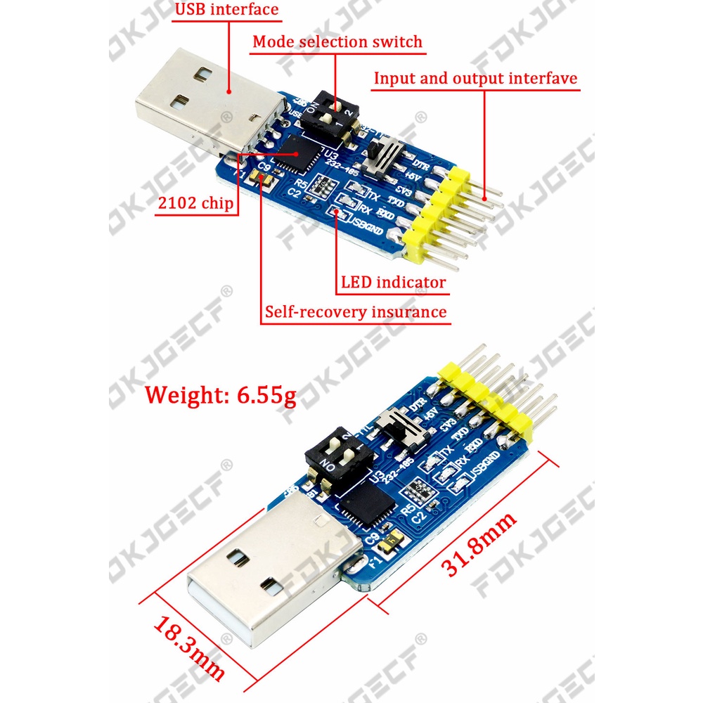 1PCS CP2102 USB to UART TTL RS232 USB TTL to RS485 Mutual Convert 6 in ...