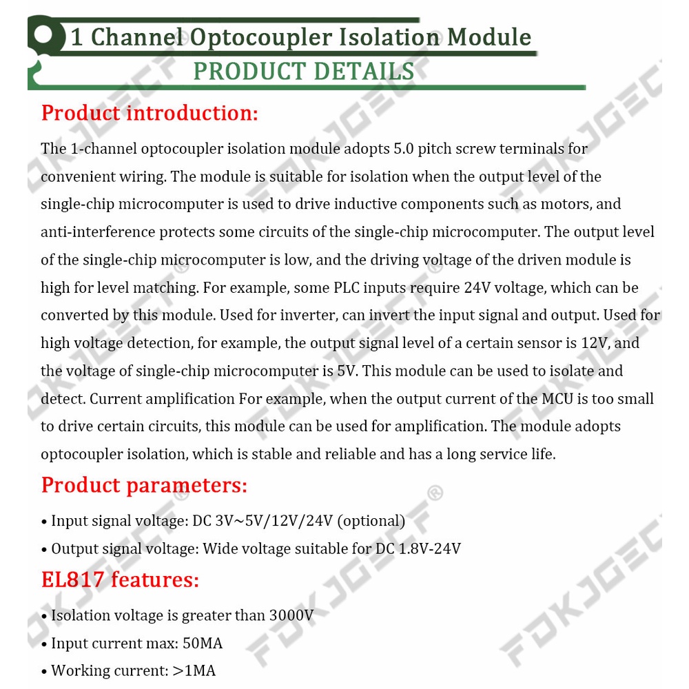 1 Channel Way Optocoupler Isolation Module PC817 EL817 3V-5V 12V 24V ...