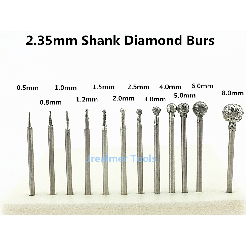 Jrealmer 10pcs 2.35mm shank Round Ball Diamond Burrs bits Dremel Burr ...