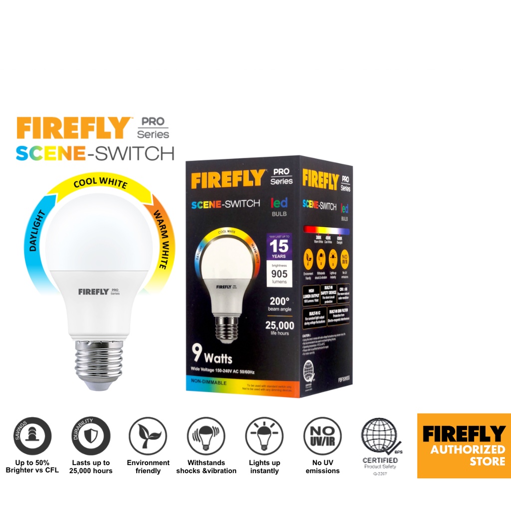 Firefly Pro Series Tri-Color or Scene Switch LED Bulb | Shopee Philippines