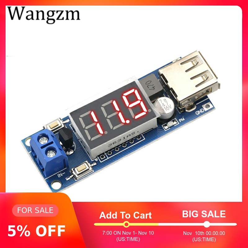DC 4.5-40V to 5V 2A USB Charger LED Step-down Buck Converter with ...