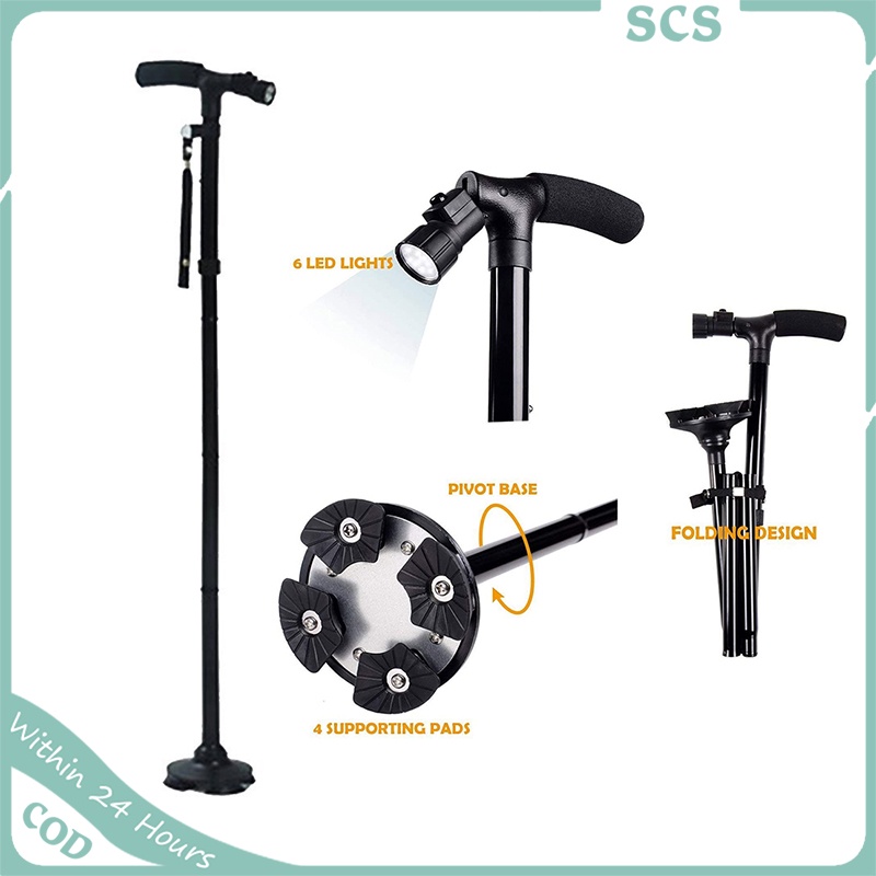 Foldable Walking Cane with Built-in LED Lights Portable and Safe ...